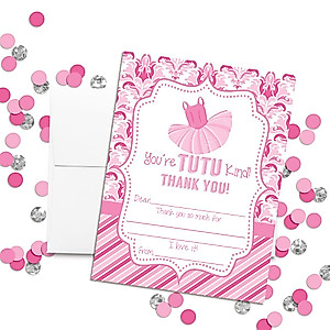 Birthday Thank You Notes for Kids, You’re Tutu Kind Ballet Themed Thanks. Ten 4" x 5.5" Fill In the Blank Cards with 10 White Envelopes by AmandaCreation