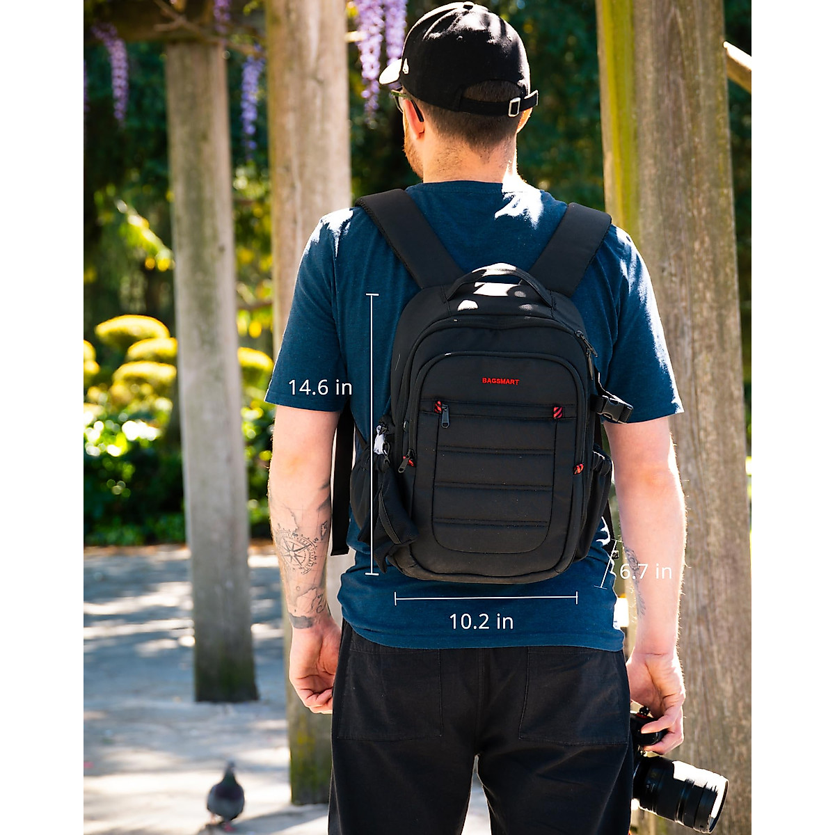 BAGSMART Camera Bag, DSLR SLR Small Camera Backpack Fits 13 Inch Laptop, Anti-theft Photography Backpacks with Rain Cover, Tripod Holder, Black