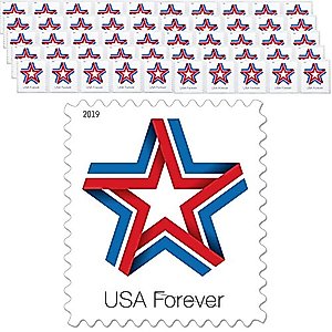 Star Ribbon Strip of 50 Forever First Class Postage Stamps Celebration Patriotic (50 Stamps)