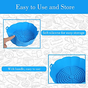 Silicone Air Fryer Liners 3 Pack Reusable Air Fryer Silicone Tray Basket Air fryers Silicone Pot Suitble for 3.5—5QT or Bigger Air fryers Oven（Blue,Grey,Pink)