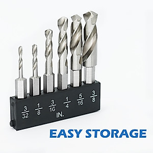 APRW Stubby Drill Bit Set for Metal,6 pcs 1/4" Hex Shank M2 HSS for Quick Change,Short Drill Bits for Right Angle Adapter and Tight Spaces,Metal Drill Bit Set for Steel, Wood, Plastic, etc.