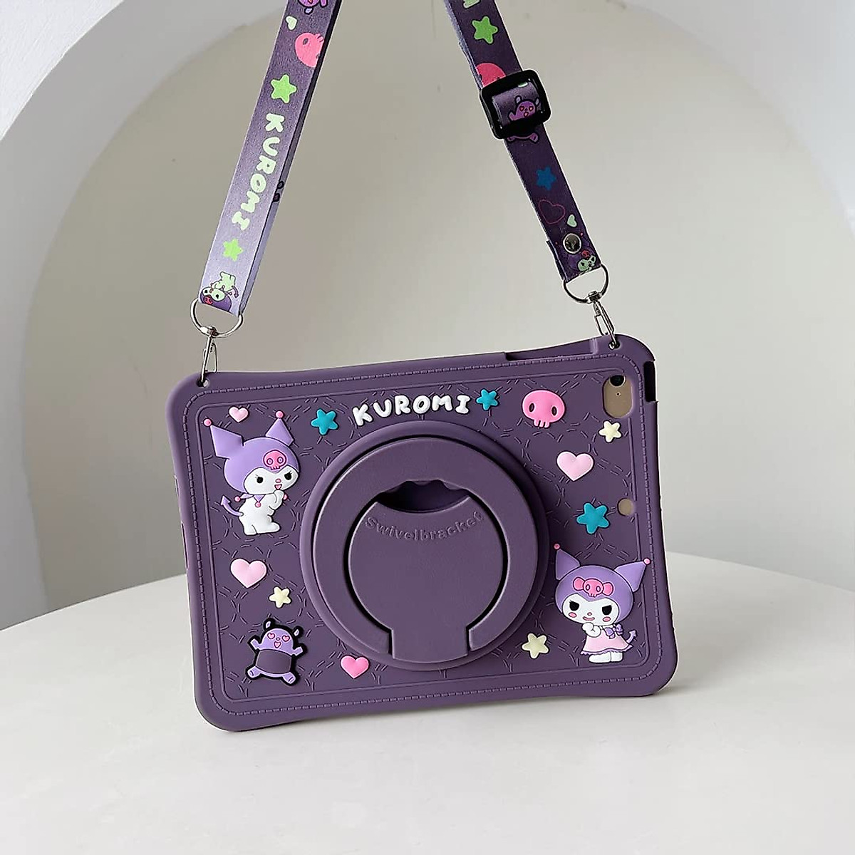 Compatible with iPad 9th/8th/7th Generation Case, iPad 10.2 Case 2021/2020/2019,360° Rotatable Kickstand Shock-Absorption Cute Cartoon with Pencil Slot case (Deep Purple)