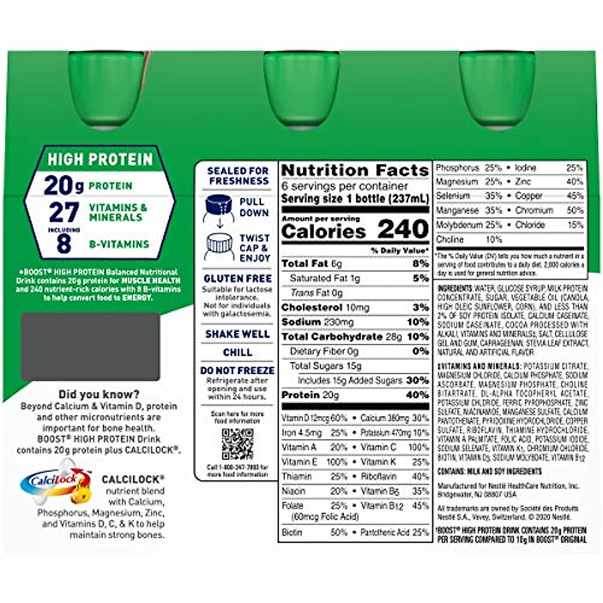 BOOST High Protein Ready to Drink Balanced Nutritional Drink, Rich Chocolate, 8 FL OZ (Pack of 6)