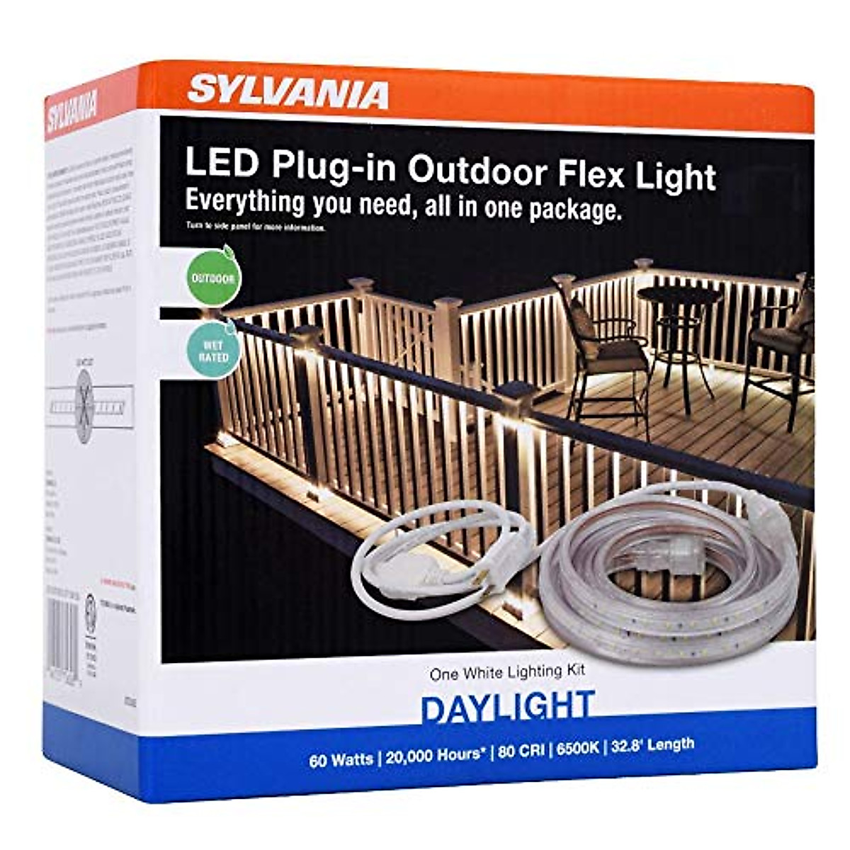 SYLVANIA LED Plug-In 32.8' Outdoor Flex Light Strip Complete Lighting Kit, 6500K Daylight Color Temperature - 1 Pack (75626)