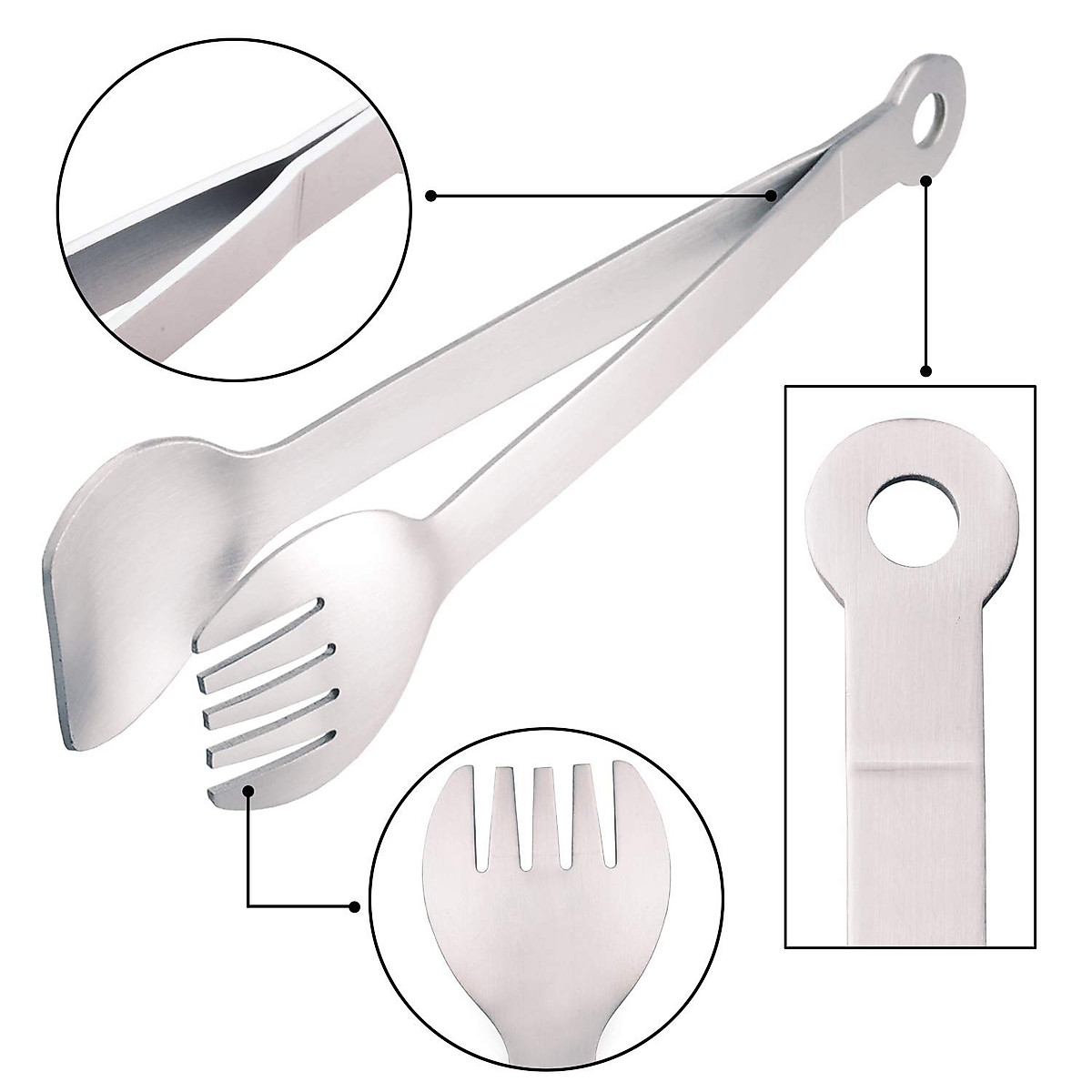 HINMAY Small Serving Tongs 6-Inch Stainless Steel Mini Appetizer Tongs, Set of 4 (Brushed)