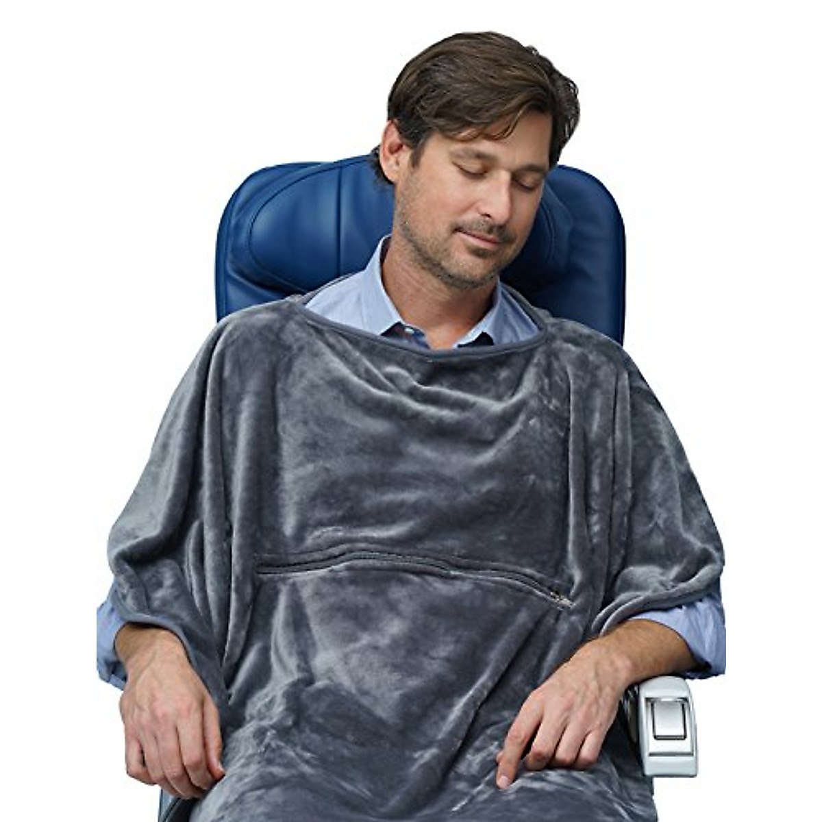 TRAVELREST 4-in-1 Travel Blanket - Ultra Plush and Soft Poncho Style Blanket – Includes Built-in Carry Case, Stuff Sack and Zippered Pocket – Ideal Airplane Blanket Weighing Just 20 Ounces.