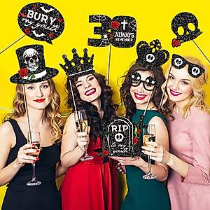 30th Birthday Photo Booth Props Death to My 20s Party Supplies 25pcs Black Rip 20s Selfie Props for Men Women Rip to My 20s Decorations,Funeral for My Youth,Dirty Thirty,Funny Thirtieth Birthday Party