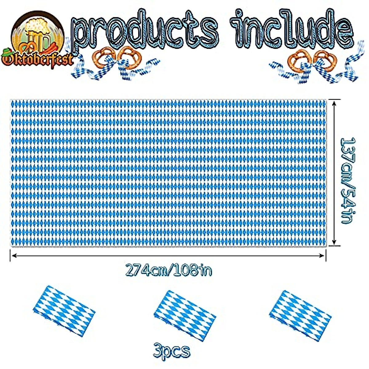 Oktoberfest Decorations Kit Octoberfest Party Supplies for Oktoberfest Decor Oktoberfest German Party Decorations, Includes 3Pcs Oktoberfest Bavarian Tablecloth Oktoberfest Bavarian Pennant Banner