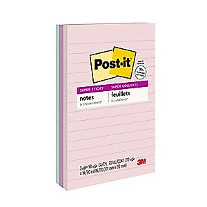 Post-it Super Sticky Recycled Notes, 4x6 in, 3 Pads, 2x the Sticking Power, Wanderlust Collection, Pastel Colors, 30% Recycled Paper (660-3SSNRP)