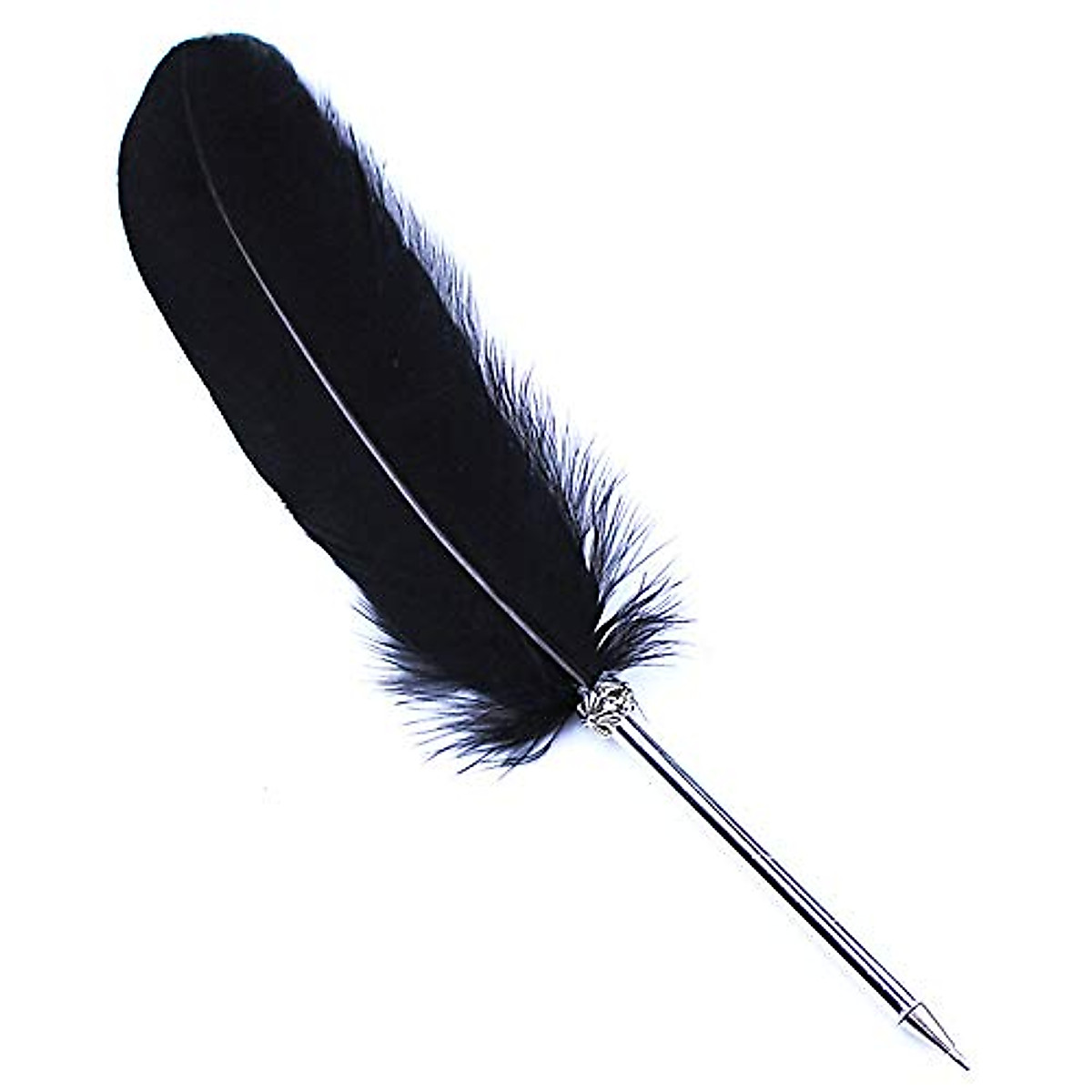 FEATTY Black Ink Feather Quill Ballpoint Pen 1 Pack 5 Refills