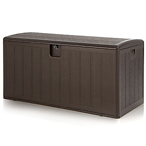 Giantex Outdoor Storage Deck Box Patio Bin - 105 Gallon Indoor/Outside Storage Box with Lockable Lid, Waterproof Storage Chest for Gardening Tools, Supplies, Cushions Storage Container (105 Gallon, Brown)