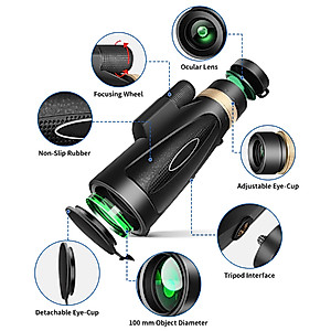 Monocular Telescope 80x100 High Power with Smartphone Adapter Tripod,Larger Vision Monoculars for Adults with BAK4 Prism & FMC Lens, Suitable for Bird Watching Hunting Hiking Camping Wildlife-Black