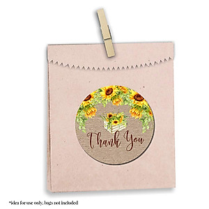 Rustic Fall Watercolor Sunflowers Thank You Sticker Labels, 40 2" Party Circle Stickers by AmandaCreation, Great for Party Favors, Envelope Seals & Goodie Bags