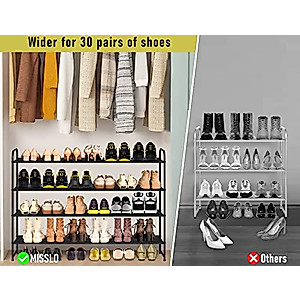 MISSLO 4 Tier Long Shoe Organizer for Closet Shoe Rack for Bedroom Closet Floor Shoe Shelf for Entryway Storage Stackable Wide Shoe Shelf Stores 30 Pairs of Men Sneakers, Black