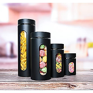Quality Modern Black Stainless Steel Canister Set for Kitchen Counter with Glass Window & Airtight Lid - Food Storage Containers with Lids Airtight - Pantry Storage and Organization Set