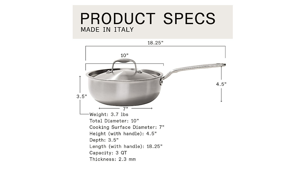 Made In Cookware 3-Quart Stainless Steel Saucier Pan | Italian Made
