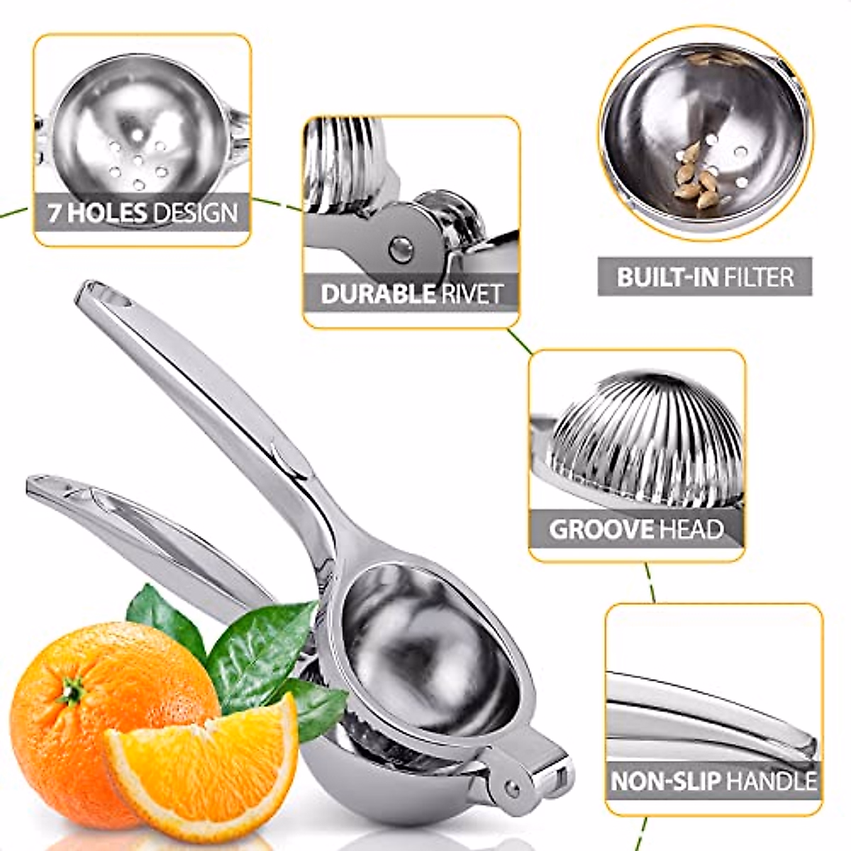 Stainless Steel Lemon Squeezer Manual - Threaded Groove Fresh Lemon Juicer Hand Press Stainless Steel Lemon Squeezer Manual Press Heavy Duty for Restaurant, Kitchen - Ergonomic Handle Lemon Press mubuddy