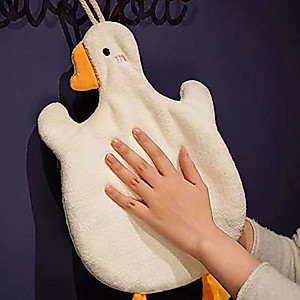 Cute Cartoon Animal Hand Towels, Funny Duck Hanging Hand Towel Soft Absorbent Microfiber Towels for Bathroom Kitchen Decoration (White)