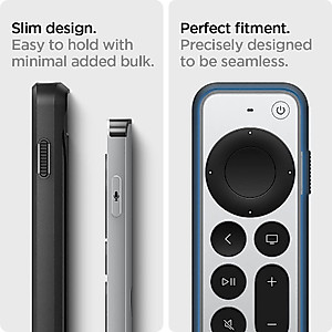 Spigen Rugged Armor Designed for Apple TV 4K 2021/2022 Siri Remote Case Cover with Shockproof Magnetic Technology and Wrist Strap (Metal Plate and Magnetic Included) - Black