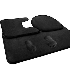 FEELSO Memory Foam Bath Mat Set, 3 Piece Bathroom Rugs Non Slip and Absorbent Mats, 20x31 Inches Floor Mat, 20x22 Inches U-Shaped Contour Rug and Toilet Lid Cover for Tub Shower & Bath Room, Black