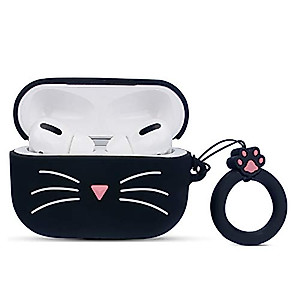 Airpods Pro Case Cute Cat Kitty Silicone Cover 3D Anime Cartoon Kawaii Funny Novelty Cool Protective Carrying Skin with Anti-Lost Strap Carabiner for Girls Women Kids Airpod 3 Wirless Charging Case
