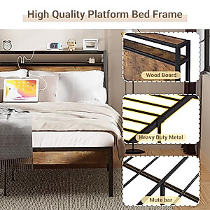 Zevemomo Full Bed Frame with 2-Tier Storage Headboard and Power Outlets, USB Ports Charging Station, Heavy Duty Metal Platform Bed Frame 800 LBS Weight Capacity, Noise-Free & No Box Spring Needed