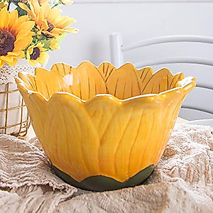 Mozacona Ceramic Relief Sunflower Soup Bowl Hand Painted Dessert Bowl Salad Bowl