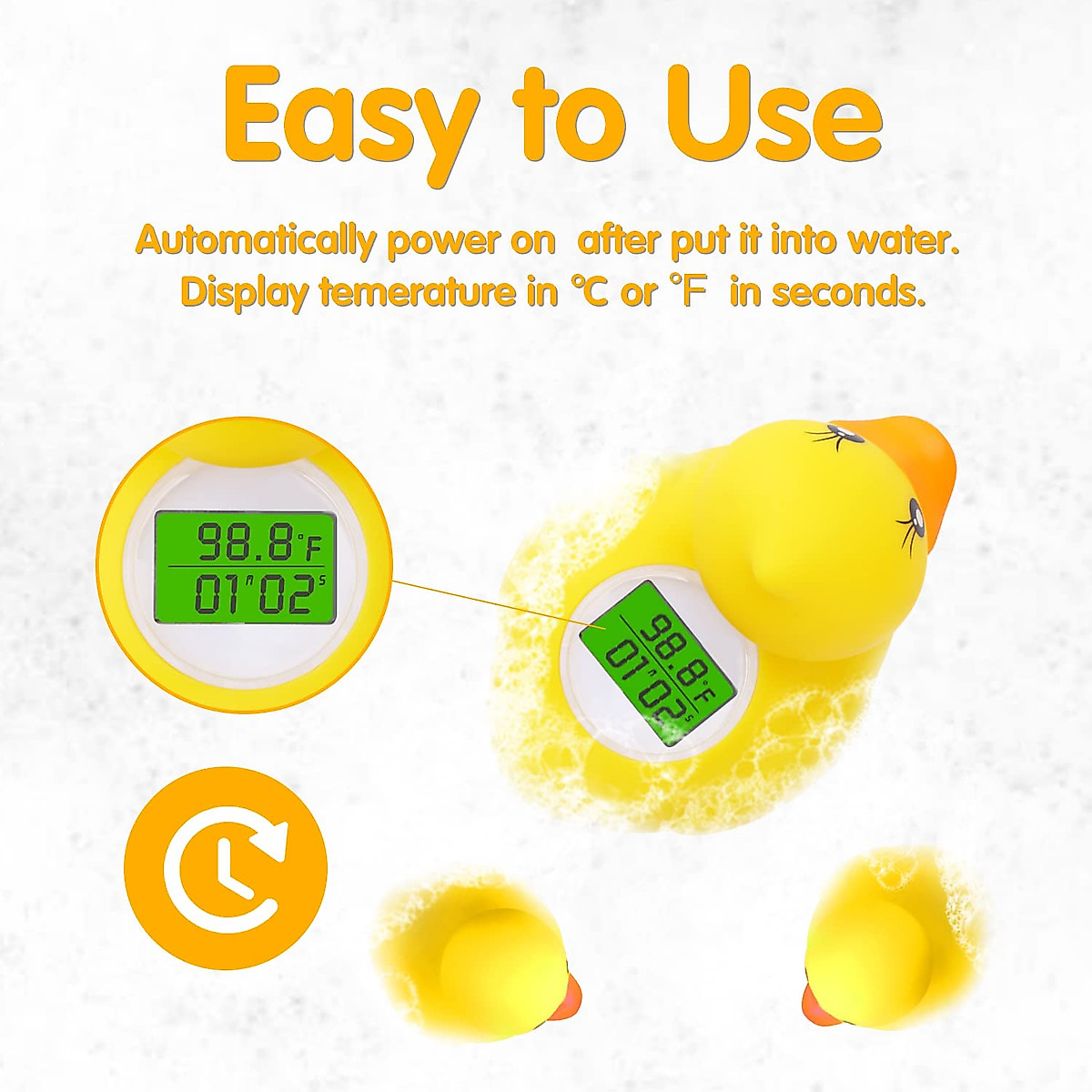 Duck Bath Thermometer, Baby Safety Water Thermometer for Bathtub, Digital Room Thermometer with LED Display Temperature Warning, Ducky Floating Toy for Infants Newborn Babies