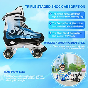 ZHUKAIKJ Roller Skates for Boys and Girls Adjustable Roller Skates for Toddler Kids Roller Skates 4 Sizes with Light up Wheels, for Women and Men, Small