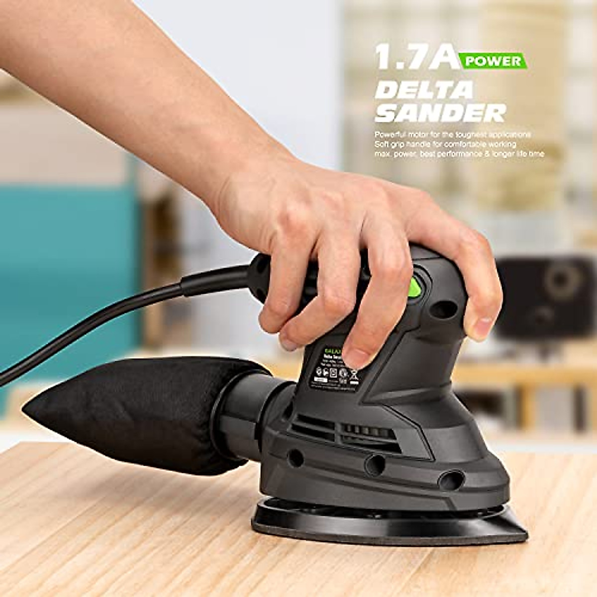 GALAX PRO Detail Sander,1.7A 15000 OPM Compact Electirc Sander with 20Pcs Sandpapers and Dust Bag,Soft Grip Handle in Home Decoration and DIY Working