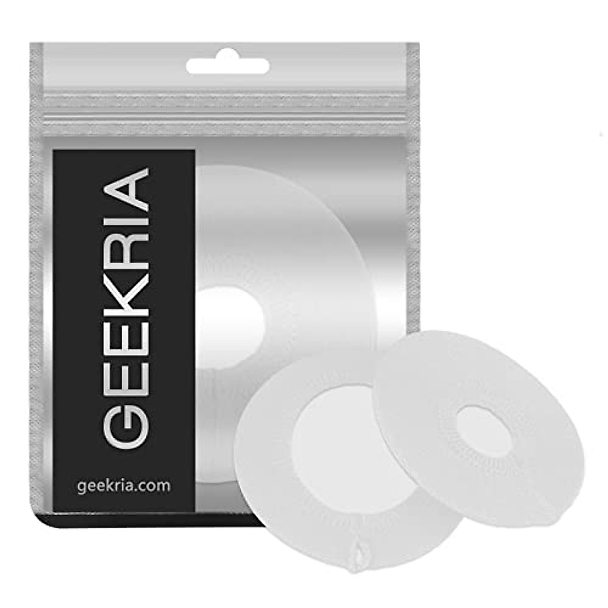 Geekria 2 Pairs Flex Fabric Headphones Ear Covers, Washable & Stretchable Sanitary Earcup Protectors for On-Ear Headset Ear Pads, Sweat Cover for Warm & Comfort (S/White)