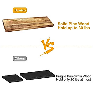 Buwico Floating Shelf, Pine Solid Wood Wall Shelves, Wall Mounted Wooden Shelves for Bathroom Bedroom Living Room Kitchen, Farmhouse Decor Shelves with Invisiable Metal Brackets Set of 2(24in)