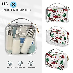 RunningBear Cartoon Christmas Truck Tree Clear Toiletry Bag 2 Pcs Cosmetic Bag Makeup Bag Travel Storage Pouch Set with Handle for Men Women Cosmetics Toiletries Travel Accessories
