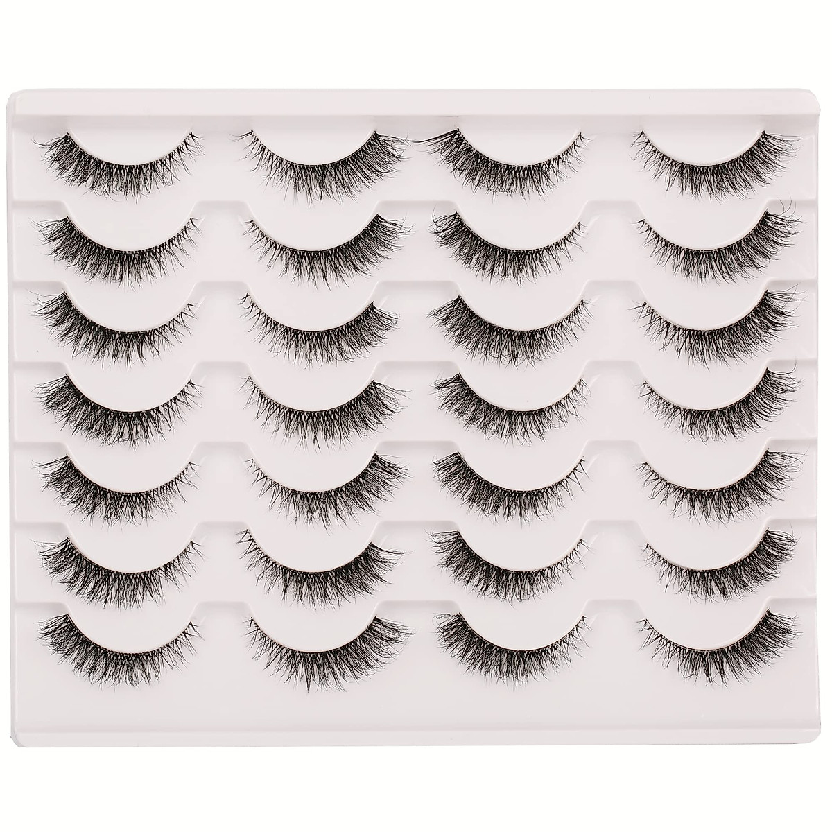 Gmagictobo False Eyelashes Natural Short Clear Band Cat Eye Lashes Light 3D Faux Mink Eyelashes Wispy Fake Eye Lashes Pack 14 Pairs