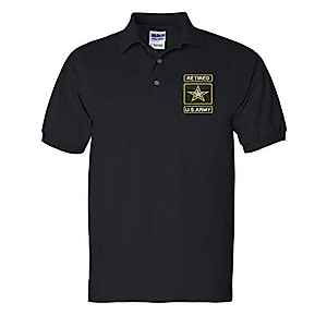 ALLNTRENDS Men's Polo T Shirt USA Retired Army Embroidered Military US Army (L, Black)