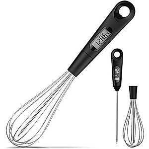 2 in 1 Stainless Steel Whisk Egg Beater & Instant Thermometer Probe 12 inch for Cooking Candy, Yogurt, Chocolate, Butter Cream, Sause, Cake