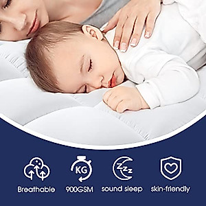 Ihanherry Extra Thick Mattress Topper Queen for Back Pain, Cooling & Breathable Mattress Pad Cover, Plush Soft Pillowtop with 8-21" Elastic Deep Pocket, All Season Bedding-White