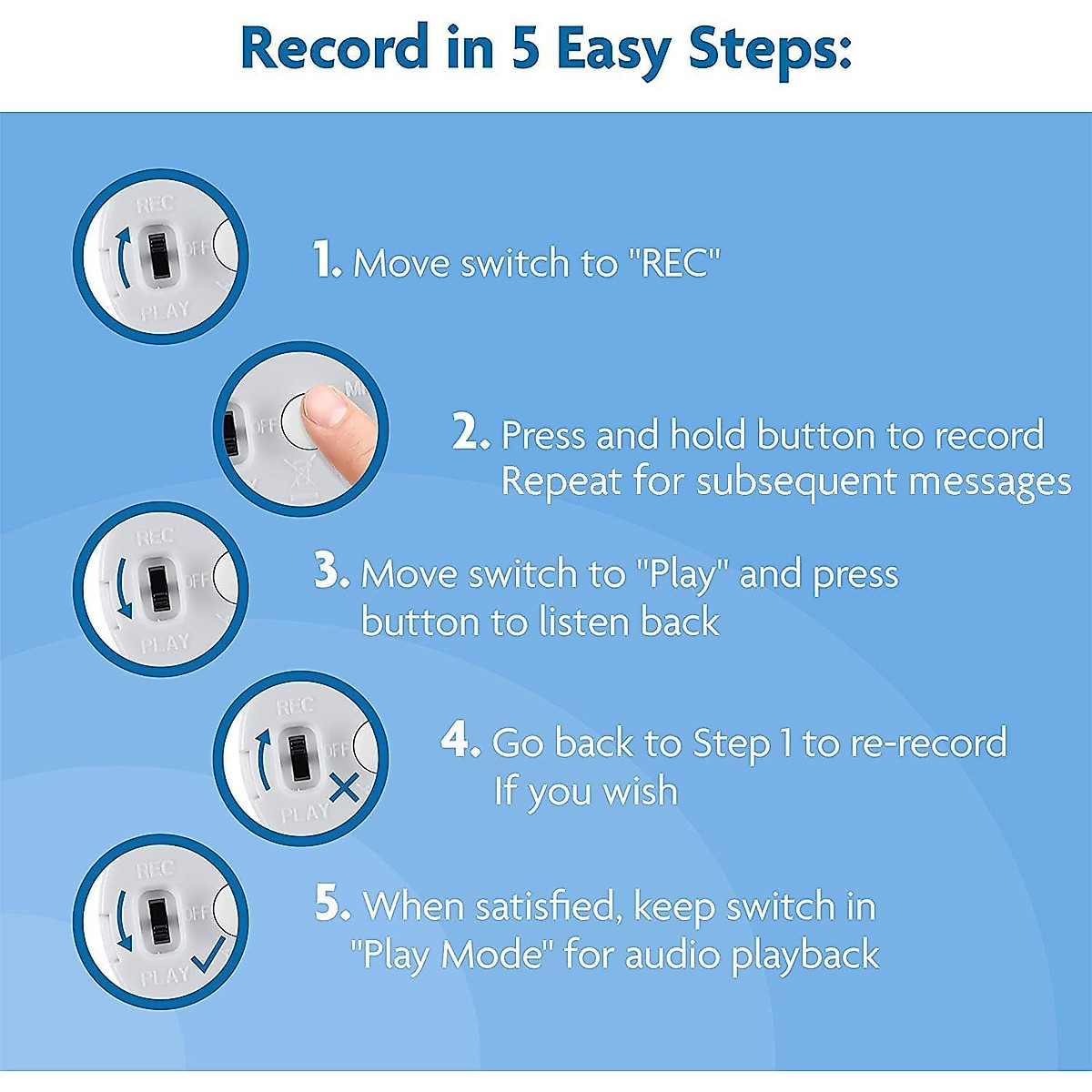 VoiceGift 60 Second Multi-Message Voice Recorder, Record Custom Messages for Plush Toy, Stuffed Bear Toy, Baby Doll Toy, and Pillow - 2 Pack