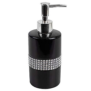 Crystal-Trimmed 4-Piece Ceramic Bathroom Set (Black), Chic Design Bathroom Accessory Set Bath Accessories For Bathroom Includes Soap Dish, Tumbler, Toothbrush Holder, and Lotion Dispenser