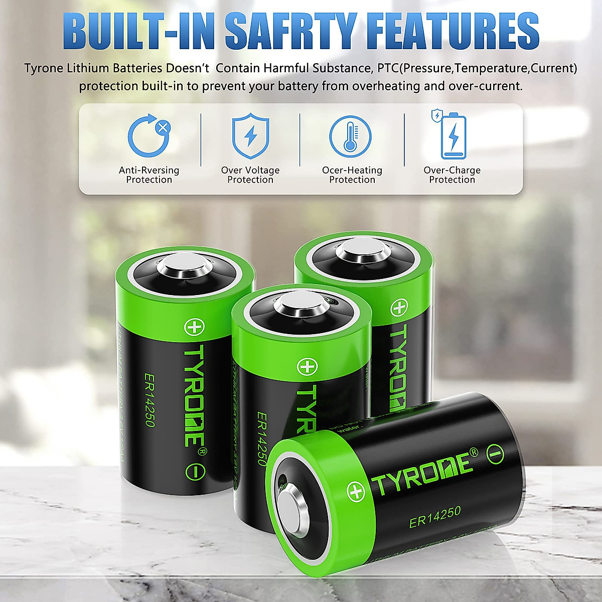 1/2 AA Size LS 14250 ER14250 3.6 Volt 1200 mAh Lithium Batteries 4 Pack, Tyrone Batteries Compatible for Dogwatch Dog Collar and Some of Movement Monitor/Home Security System/Alarm System