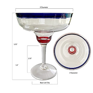 Lily's Home Unbreakable Acrylic Margarita Glasses with Colored Rim, Made of Shatterproof Plastic and Ideal for Indoor and Outdoor Use, Reusable, Crystal Clear (14 oz. Each, Set of 4)