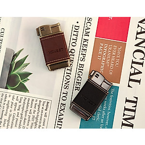 STAOSAN Soft Flame Lighter Leather Small Indoor Butane Refillable (Brown+Black)