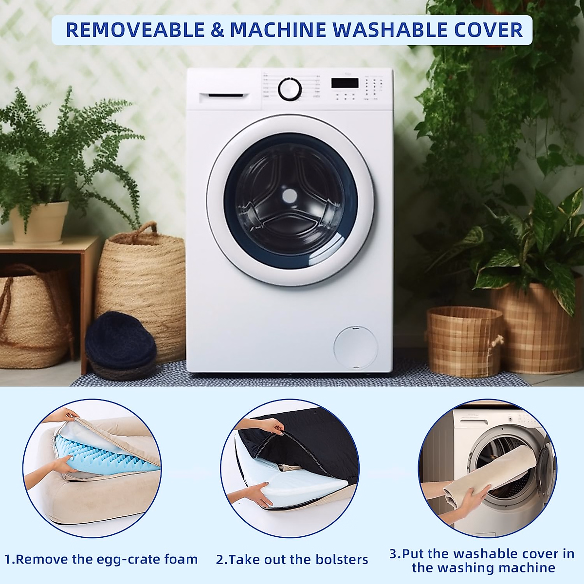 pettycare Orthopedic Dog Bed for Large Dogs Waterproof Pet Bed Soft Sofa with Two Fabrics Washable Removable Cover Egg Foam Support Anti-Slip Bottom Extra Head and Neck Support Sleeper,XL Beige