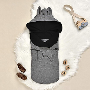 puseky Baby Cute Bat Sleeping Bag Newborn Hooded Swaddle Blanket Sack Crib Wrap for Boys and Girls Dark Gray