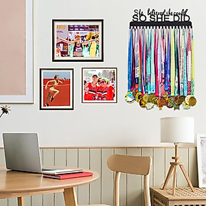Goutoports Medal Holder Display Hanger Rack Frame for Sport Race Runner - She Believed She Could - Sturdy Black Steel Metal Over 60 Medals Easy to Install