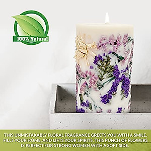 Vionami Aloha Kiwi Passionfruit Scented Pillar Candle with Dried Flowers - Long Burning Natural Soy Wax Scented Candle for Home - Gift-Boxed Hand Poured Luxury Candle with Paper Core Wick (Forget Me)