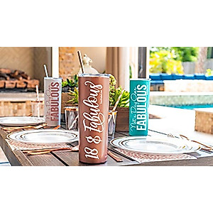 18 & Fabulous Stainless Steel Wine Tumbler w Lid, Straw, Brush - 18th Birthday Gifts For Girls, 18th Birthday Decorations For Girls, 18th Birthday Cup & Party Favor Supplies For Her PARIS PRODUCTS CO.