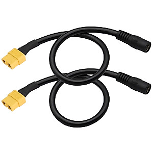 AAOTOKK XT60 to DC Adapter Cable XT60 Bullet Connector Female to DC 5.5mm X 2.5mm Female Power Jack Adapter Cable for TS100 Soldering Iron, FPV Monitor Power,Drone Power Cord.(30 cm-2Pack)
