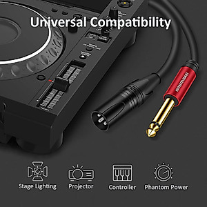 DREMAKE 3-Pin XLR to TS 1/4 (6.35mm) Mono Jack Unbalanced Microphone Interconnect Cable, Quarter Inch Male to XLR Male Mic Audio Cord for Mixing Boards, Studio Harmonizers - Red/10M