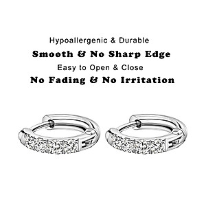 Silver Earrings Cubic Zirconia Small Hoops Stainless Steel Huggie Earrings 8mm Piercing Earrings Stainless Steel Small Hoops for Women